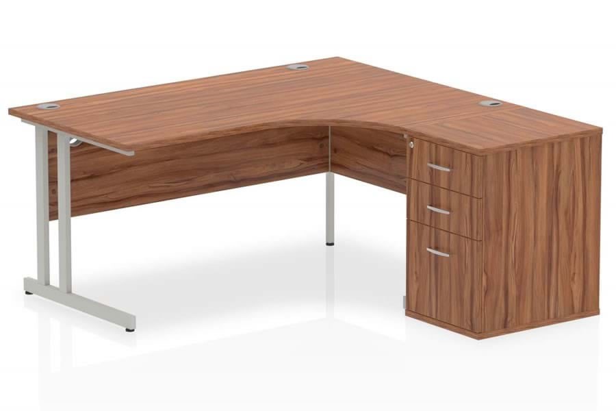 Walnut Corner Desk Right Hand With Desk High Drawers - Nova