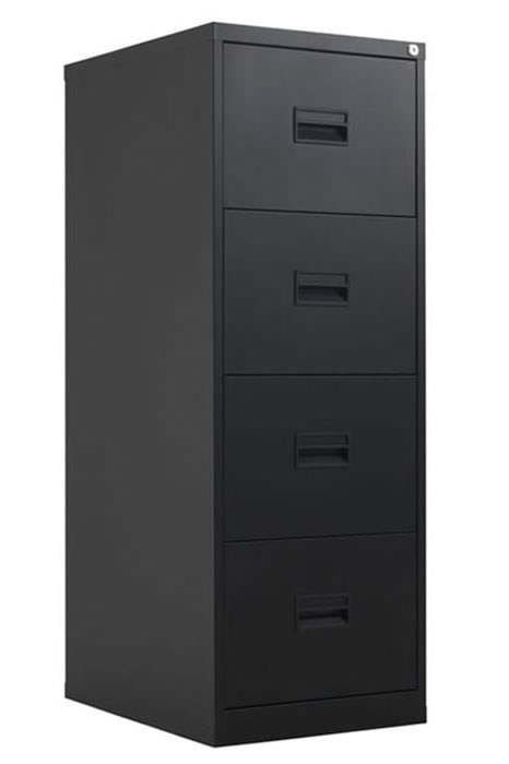 Four Drawer Metal Black Office Filing Cabinet - Locking - Anti Tilt