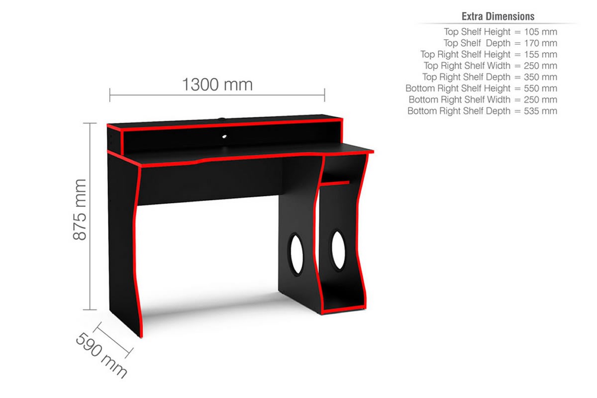 Enzo Black and Red Gaming Computer Desk