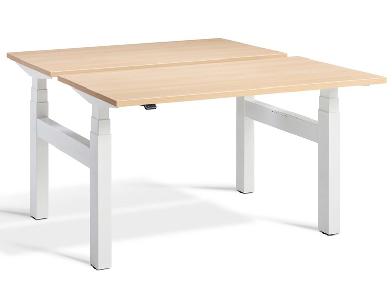 Two Person Height Adjustable Desk - 1600mm x 800mm Oak Top - White ...