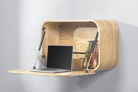 Curved Wall Mounted Drop Desk - Oak Or Walnut Finish