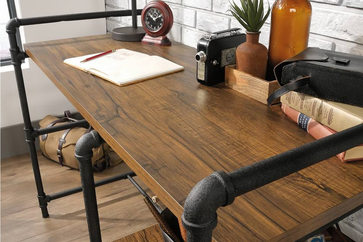 Oak Wooden Office Desk With Metal Frame Iron Foundry