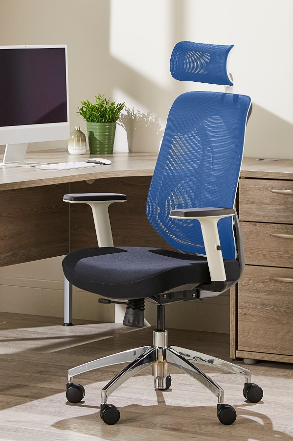 High Back Mesh Office Chair With Headrest - Deeply Padded Seat - Maldini