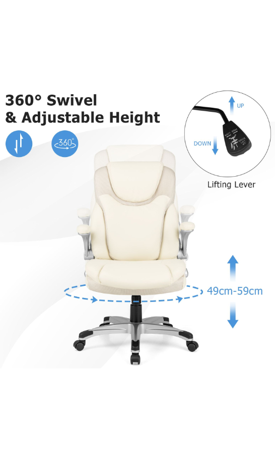 Regina Heavy Duty Leather Office Chair With 90 Folding Arms