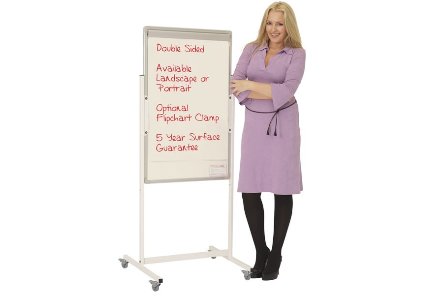 Mobile Portrait Whiteboard - Double Sided - Lockable Castors