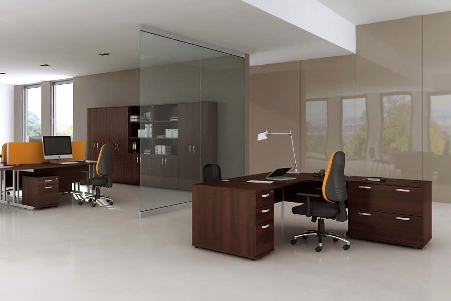 Nova Walnut 3 Drawer Desk High Pedestal - 600mm