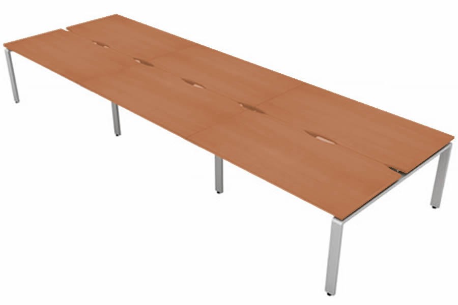 Cherry 6 Person Rectangular Bench Desk - Silver Leg - 6 x W1400mm x ...