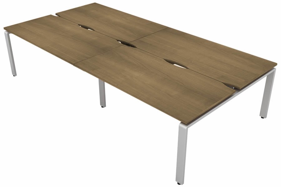 Light Oak 4 Person Rectangular Bench Desk - Silver Leg - 4 x W1200mm x ...
